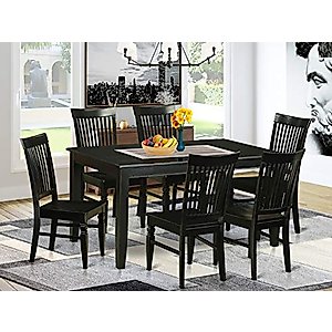 East West Furniture Dudley 7 Piece Kitchen Table & Chairs Set Consist of a Rectangle Dining Room Table and 6 Solid Wood Seat Chairs, 36x60 Inch, Black