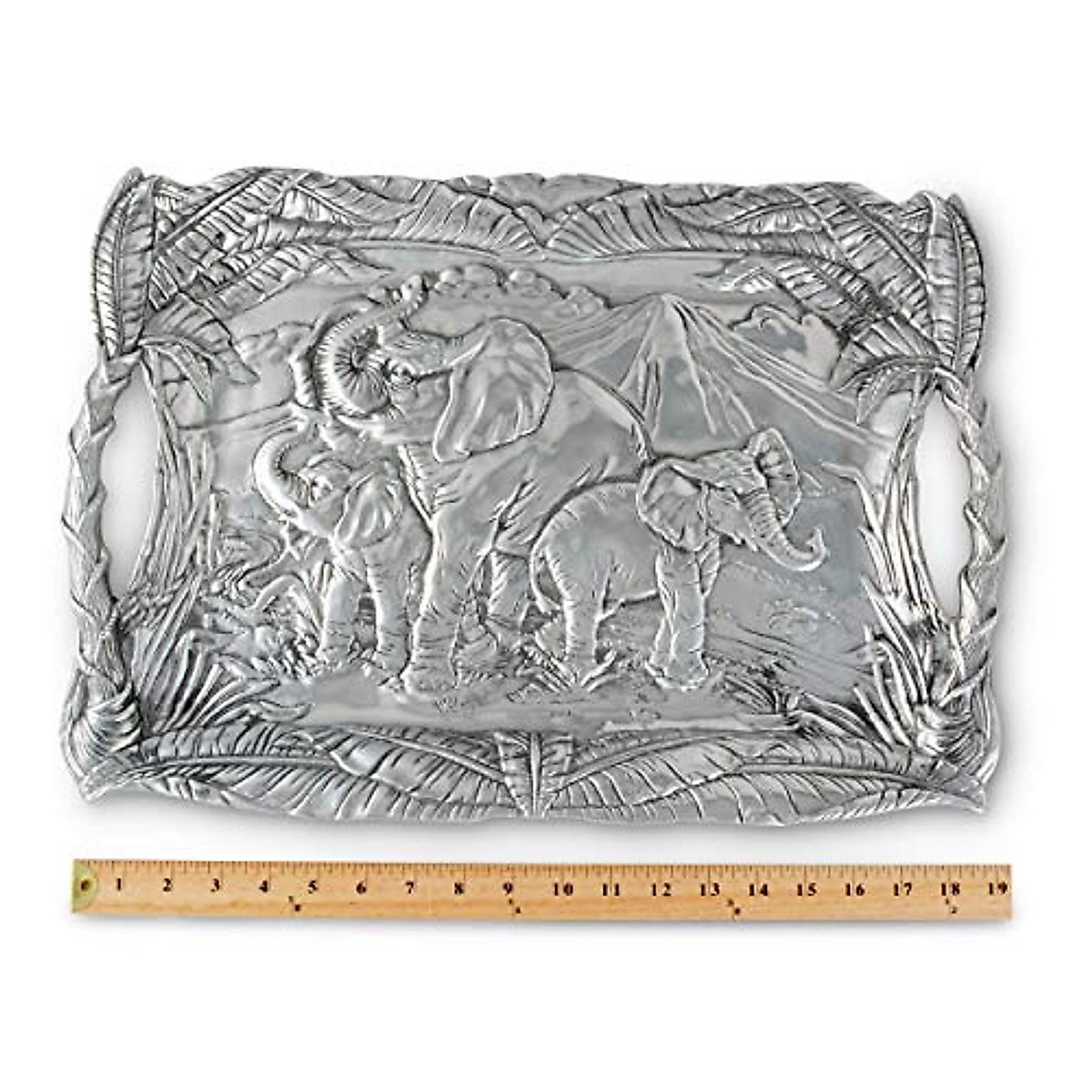 Arthur Court Designs Aluminum Elephant Clutch Tray Breakfast & Dinner Serving for Drinks Snack Fruits, Food Coffee Table Storage Tray for Home Decoration 20.5 inch x 14.5 inch