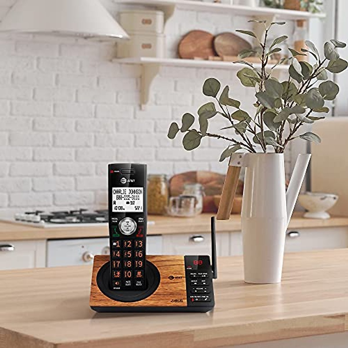 AT&T CL82267 DECT 6.0 2-Handset Cordless Phone for Home with Answering Machine, Call Blocking, Caller ID Announcer, Intercom and Long Range, Black & Wood Grain Finish