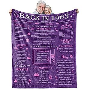 Happy 60th Birthday Gifts for Women Men Blanket 1963 60th Birthday Anniversary Weeding Decorations Turning 60 Year Old Bday Gift Idea for Wife Husband Mom Dad Back in 1963 Throw Blanket 60Lx50W Inches
