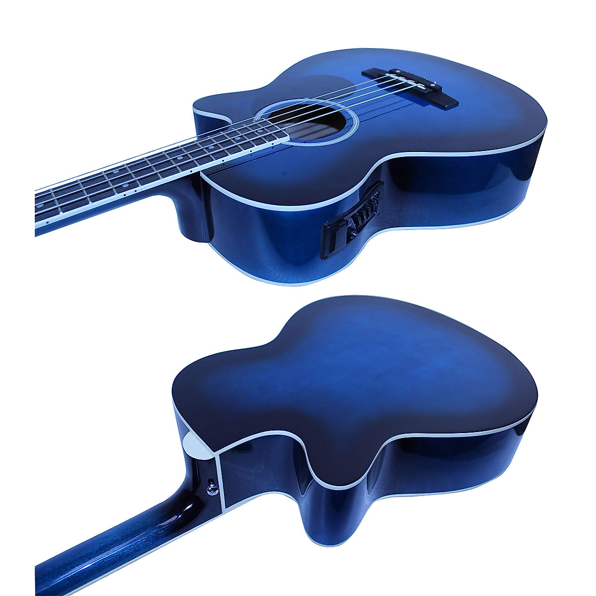 YMC 4 Strings Cutaway Acoustic-Electric Bass Guitar With 4-Band Equalizer, Adjustable Truss Rod,Gig Bag,Strap,Picks-Blue