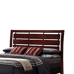 Benjara Transitional California King Size Wooden Bed with Slatted Headboard, Brown