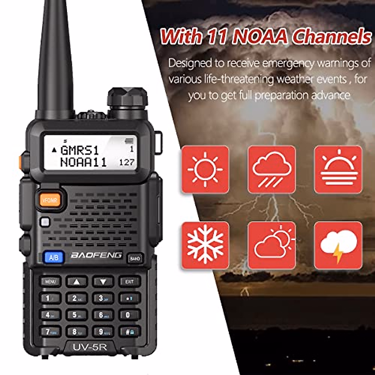 Baofeng UV-5R GMRS Radio Handheld Outdoors Long Range Two Way Radio Rechargeable(Upgrade of Baofeng UV-5R), NOAA Weather Radio Walkie Talkie for Adults
