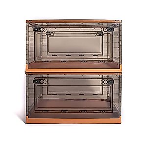 Best Home Fashion 2 packs X-LARGE Storage Bins Side Opening, Stackable Lid Collapsible, Foldable, Easy Tidy Up with Storage Box, Ideal for Home & Office Organization Storage Cube (X-Large, Orange)