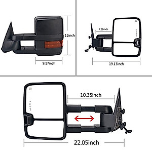 Perfit Zone Towing Mirror Replacement Fit For 1999-2002 Silverado Sierra 1500 2500 3500,Power Heated With Turn Signal, LED Arrow, Clearance Light(PAIR SET)