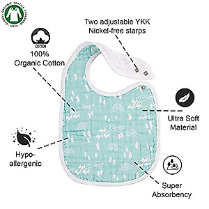 Snap Muslin Bibs for Girls, 3-Pack Baby Bibs for Infants, Newborns and Toddlers, 100% Cotton Muslin Absorbent & Soft Layers, Adjustable Snaps,"Girlish Romance"