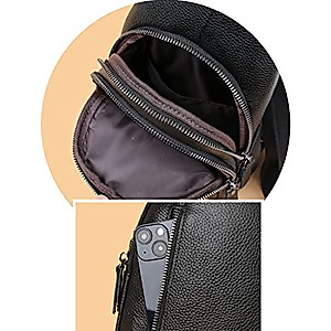 Mens Sling Bag Small Genuine Leather Chest Shoulder Bags Travel Crossbody Mini Casual Daypack Black