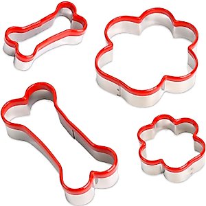 4 Pcs Dog Bone and Dog Paw Cookie Cutters, Dog Treats Cookie Cutter, Dog Bone Shapes Cutters, Homemade Dog Biscuit Treats Cutters, Coated with Soft PVC for Protection
