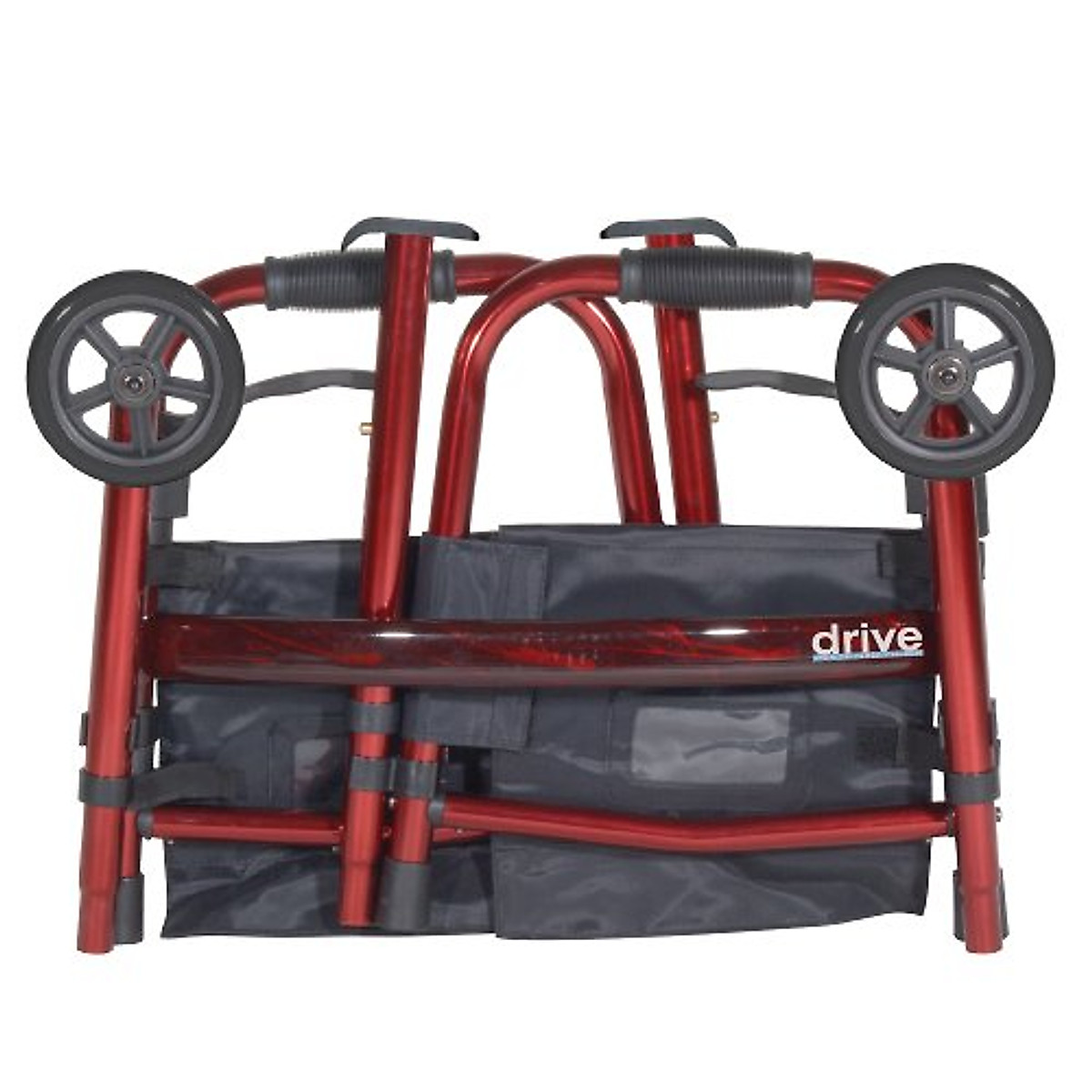 Drive Medical Deluxe Portable Folding Travel Walker with 5" Wheels and Fold up Legs, Red
