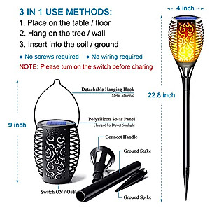 LazyBuddy Solar Torch Light with Flickering Flame, Upgraded 3 in 1 Solar Fire Lights Outdoor Hanging Lanterns, Large Solar Powered Christmas Decorations Tiki Torches for Garden, Pathway, Lawn, Yard