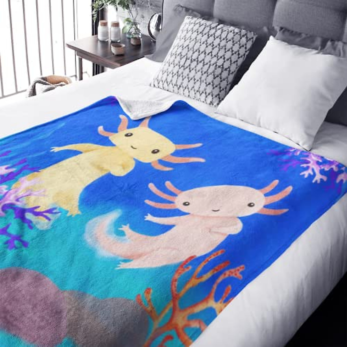 Axolotl Blanket - Cute Axolotl Blanket for Girls - Axolotl Fleece Throw Blanket - Axolotl Gift -Axolotl Stuff -Axolotl Girls Gift - Cute Kids Salamander Blanket - Just a Girl who loves axolotls