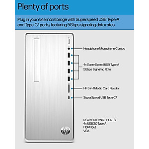 HP 2023 Newest Pavilion Desktop PC, AMD Ryzen 7 5700G (8 cores), 32GB RAM, 2TB SSD, 2TB HDD, AMD Radeon Graphics, Wi-Fi, Bluetooth, Keyboard and Mouse Combo, 9 USB Ports, Windows 11, Silver