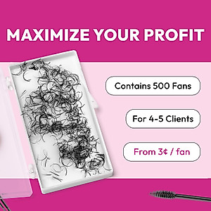 Eyesy Lash 500 Wispy Lash Extensions | 5D 0.07 Size 12mm Curl D | Wispy Natural Lash Look Premade Fans Eyelash Extensions Kim K American Volume Promade Fans Handmade Pre Made Loose Fan Lashes