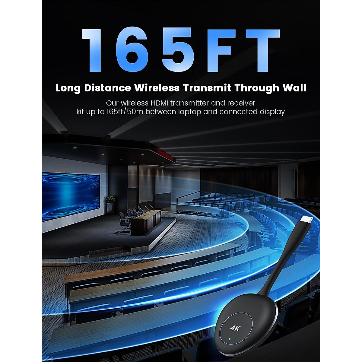 4K Ultra HD Wireless HDMI Transmitter and Receiver 4K, Support 4K@60Hz 2.4/5GHz HD Extender Converter Adapter Plug and Play Streaming Video/Audio from PC/Laptop/Smartphone to HDTV/Projector