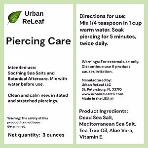 Urban ReLeaf Piercing Care - Healing Sea Salt & Botanical Aftercare - Safely Clean & Heal New & Stretched Piercings - 1 (3 Ounce)