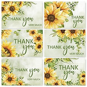 Whaline Sunflower Thank You Cards Bulk 30 Pack Watercolor Thank You Note Cards with Matching Seal Stickers Envelopes Spring Summer Floral Greeting Cards for Baby Shower Wedding Bridal Birthday Party
