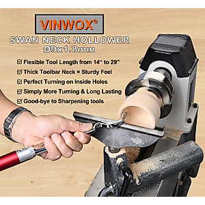 VINWOX 8 PCS Carbide Wood Lathe Turning Tool Set, Carbide Lathe Turning Tool, Including Swan Neck Hollower, Rougher, Finisher, Detailer, Pen Turning tools, Aluminum Alloy Handles from 14" to 29"