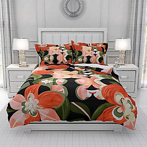 DiuuDi Vintage Floral Duvet Cover Queen Size 3D Printed Colorful Flowers Duvet Cover Set Quilt Cover 3Pcs Comforter Cover with 2 Pillow Shams