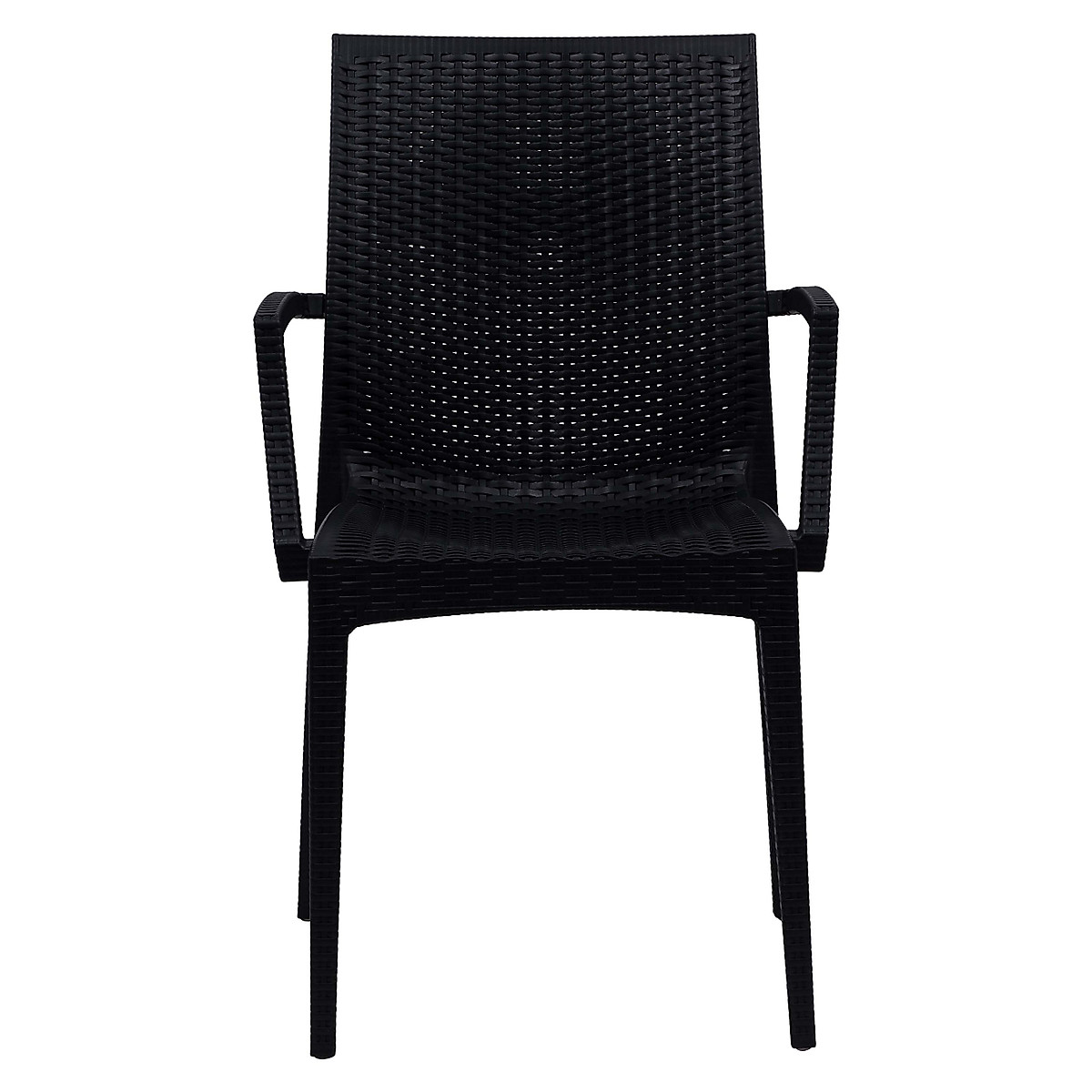 LeisureMod Hickory Weave Indoor Outdoor Patio Dining Side Armchair Set of 2 (Black)