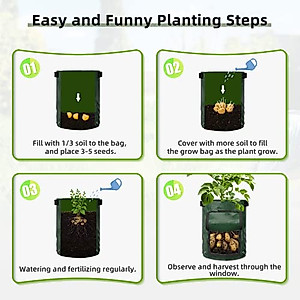 GreatBuddy 10 Gallon Potato Grow Bags 6-Pack, Thick PE Fabric Pots for Plants, Harvest Windows & Sturdy Handles, Labels Included, Green