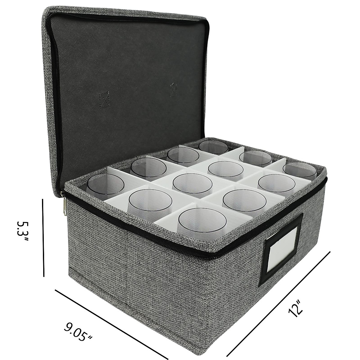 HURZMORO Storage Box for Whisky Glass,12 Whiskey Glasses Holder for Organizer, Fully-Padded Inside with Sturdy Construction, Packing Boxes with Dividers for Moving Whiskey Gift (12 compartments)