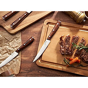 UMOGI Premium Steak Knives Set of 6 in Gift Box - Polished Wood Handle, HC German Stainless Steel, Straight Edge Non Serrated - 4.8''Dinner Knife, Kitchen Tableware Knives Cutlery Set