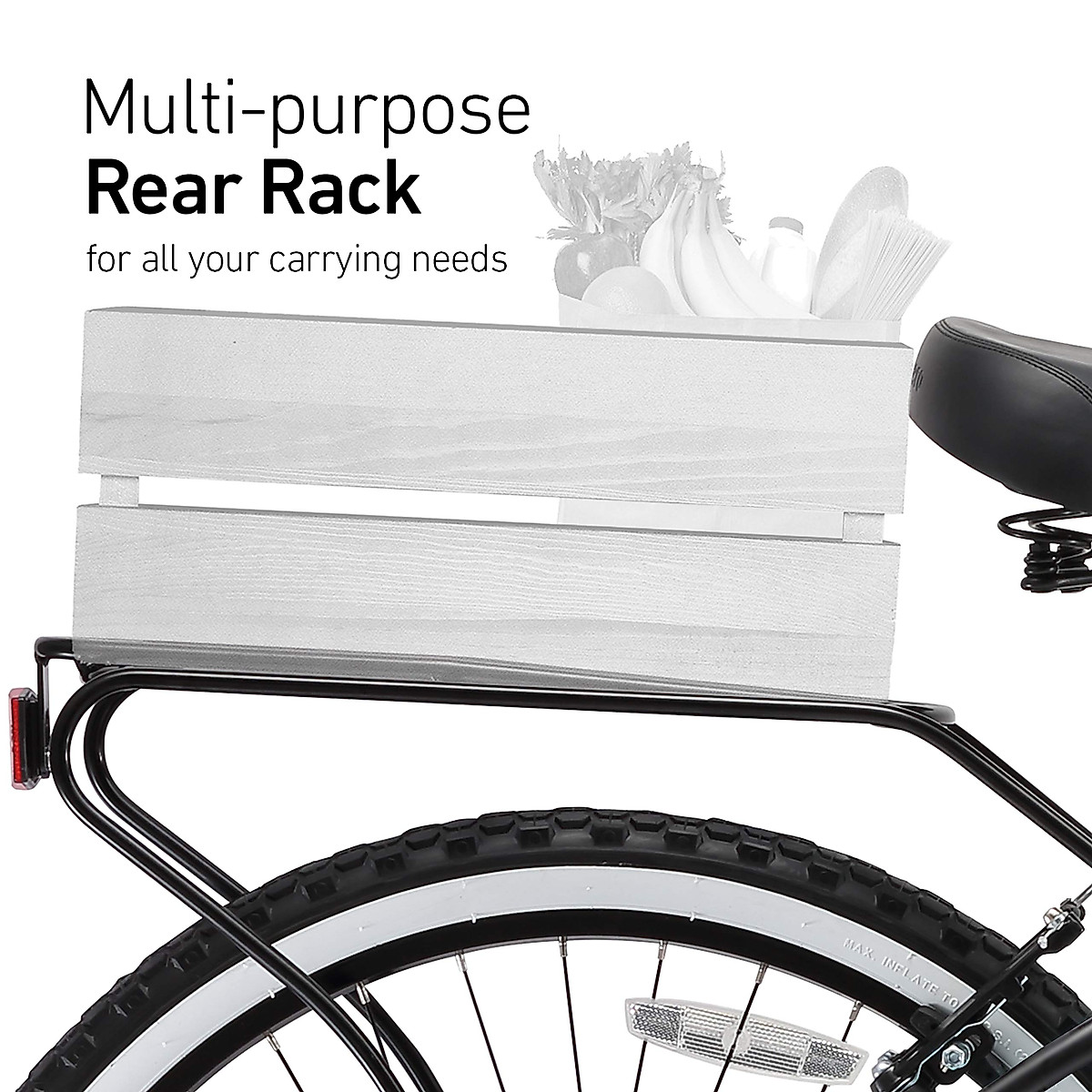 sixthreezero Around The Block Men's Beach Cruiser Bike, Single Speed Step-Through Touring Hybrid Bicycle with Rear Rack, 26 Inch Wheels, Matte Black