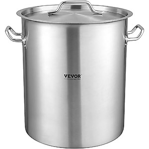 VEVOR Stainless Steel Stockpot, 42 Quart Large Cooking Pots, Cookware Sauce Pot with Strainer, Lid, and Handle, Heavy Duty Commercial Grade Stock Pot, Sanding Treatment, for Large Groups Events Silver