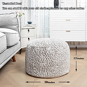 Asuprui Pouf Ottoman Unstuffed Pouf Ottoman Foot Rest No Filler Soft Fur Foot Stool 20x20x12 Inches Fuzzy Chair Floor Pouf Chair Foot Rest with Storage for Living Room Bedroom Snow Coffee Pouf Cover