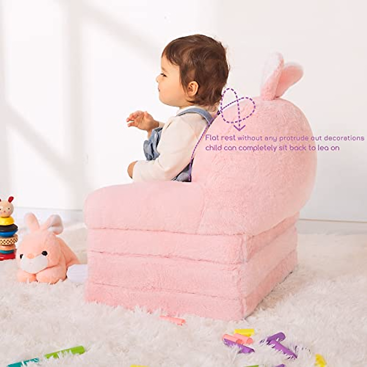 MONKISS Kids Couch Fold Out Soft Toddler Chairs ，Toddler Armrest Chair Bed for Play ，Gift for 0-3 Years