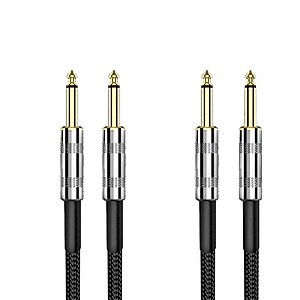 SOLUTEK 2 Pack Guitar Cable 10 ft, Strain Relief Instrument Cable, Gold-Plated Electric Bass,AMP Cord in Braided Jacket (1/4 Quarter Inch TS Straight),Durable Noiseless Clear Tone Guitar Cord.