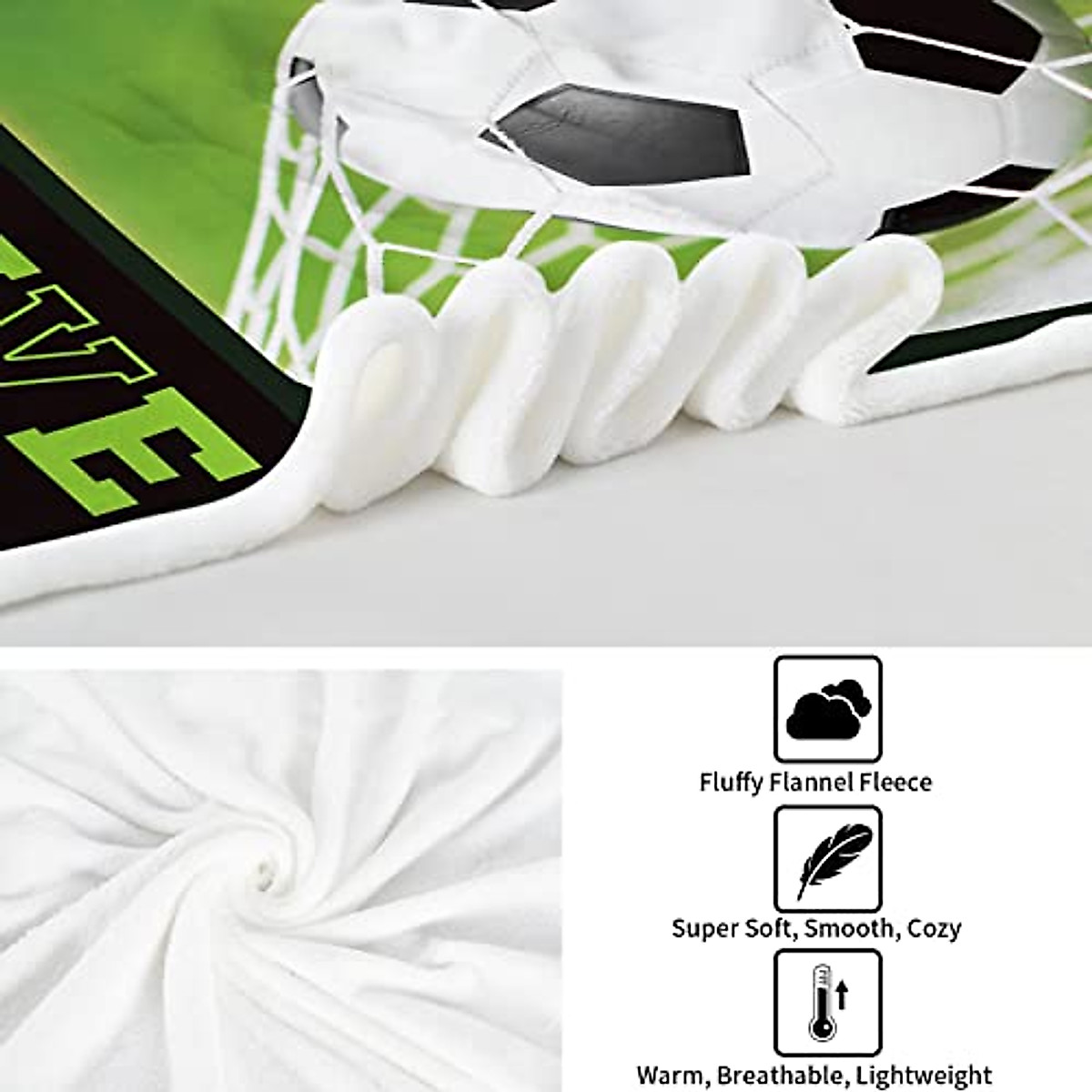 Soccer Throw Blankets Kids Throw Blankets Soccer Soft Flannel Soccer Ball Blanket Green Cozy Fluffy Fuzzy Soccer Lover Gift Blankets for Toddler Boy Men Soccer Team Player Birthday Sofa 40x50 Inch