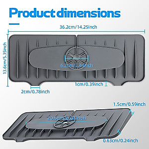 Silicone Faucet Splash Guard, 14.25 Inch Faucet Water Catcher Mat, Two water outlets Silicone Sink Mat, Faucet Handle Drip Catcher Tray Mat for Kitchen Countertop and Bathroom Sink Protectors (Grey)