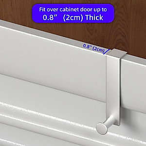 Qflushor Over The Cabinet Door Hooks, Towel Hanger for Bathroom, Cupboard, Kitchen Towel Hook Over Cabinet Door, Over Cabinet Towel Hook Kitchen, Silver 2 Pack