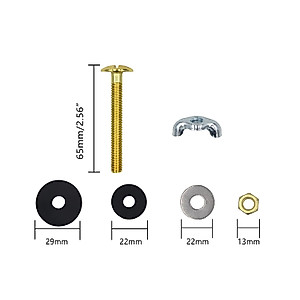 Universal Toilet Tank to Bowl Gasket Repair Kit, 2 Pcs Gasket and 4 Sets Brass Plated Heavy Duty Rustproof Bolt Hardware Kits Fits Most 3-Inch 3.5-Inch Flush Valve Opening 2-Piece Toilet Tanks