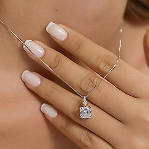 Michooyel S925 2ct Cubic Zirconia Asscher Cut Women's Pendant Necklace Sterling Silver Gemstone Necklace for Women