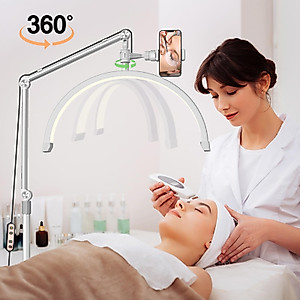 Beautycity Half Moon Lash Light for Eyelash Extensions, Half Moon Lash Lamp with Phone Holder for Makeup, Nail, Facial, Tattoo - Dimmable Eyelash Lamp & Color Temperature 3000K-6000K