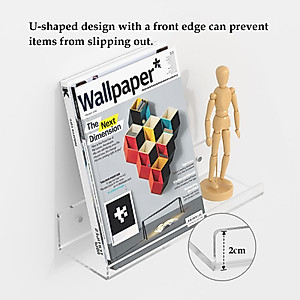 PuzFun 12" Clear Acrylic Floating Shelves, 4 Pack Wall Shelf with Cable Clips, Book Shelf for Expand Wall Display Space, Acrylic Organizers for Living Room, Bathroom, Gaming Room, Dorm Wall Decor