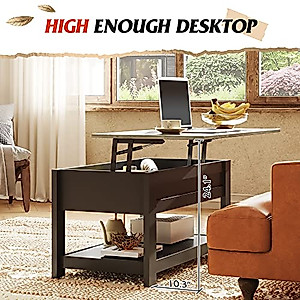 WLIVE Modern Rustic Coffee Table with Storage Shelf and Hidden Compartment,Wood Lift Tabletop for Home Living Room,Black,Greige.