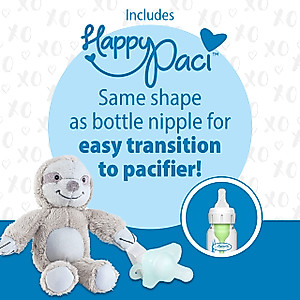 Dr. Brown's Baby Lovey Pacifier and Teether Holder, Sloth with Gray HappyPaci, 100% Silicone, 0-6m