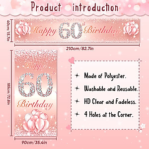 Happy 60th Birthday Door Cover Porch Long Banner Sign Set 60 Years Old Birthday Decoraions Party Supplies for Women Rose Gold