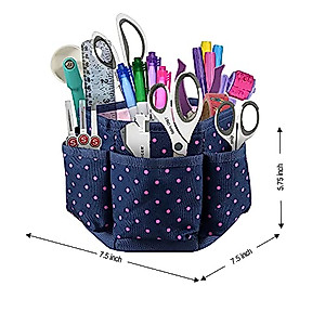 SINGER Sewing Storage Desktop Spinner Navy Polka Dot Print