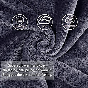TROCHIN Fleece Blanket Throw Size Grey Lightweight Super Soft Cozy Luxury Bed Blanke（Dark Grey）