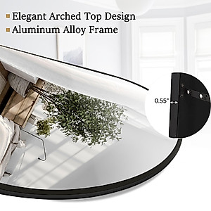 Rowjut 64"x21"Floor Mirror Arched Full Length Mirros, Mirror Floor Length Standing Hanging or Leaning & Large Full Body & Wall Mirror for Bedroom, Living Room, Aluminum Frame, Black