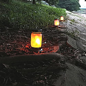 Solar Flames Lantern, Solar Powered Flickering Flames Lights Outdoor Hanging Waterproof Landscape Lanterns, Solar Mason Jar Lights for Patio, Yard, Garden, Pathway and Christmas Decoration (4 Pack)