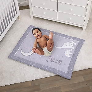 Little Love by NoJo Dream Big Little Elephant Grey, White and Gold 3 Piece Crib Bedding Set - Comforter, Fitted Crib Sheet, Dust Ruffle