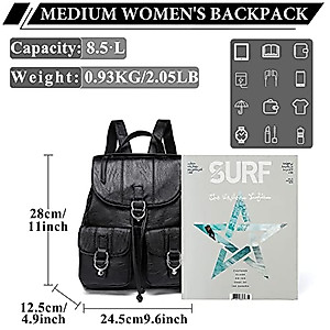 VASCHY Mini Backpack Purse for Women, Fashion Faux Leather Buckle Flap Drawstring Backpack for College with Two Front Pockets Black