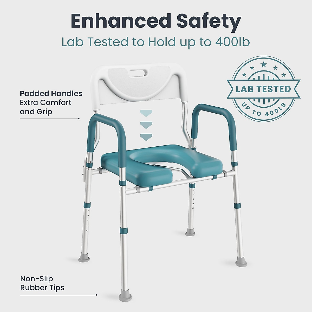 PELEGON Raised Toilet Seat with Handles (400lb) - Adjustable 3 in 1 Commode Chair for Toilet with Arms, Toilet Riser with Handles, Bedside Commode Chair, Handicap Toilet Seat for Elderly (Grey)