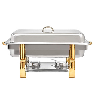 9L Chafing Dish Buffet Set, Rectangle Stainless Steel Foldable Chafers and Buffet Warmers Sets w/Food and Water Trays,Cover, Thick Stand Frame, for Catering Party Event Serving
