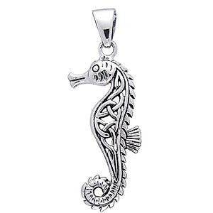 Sea Monsters - Hippocampus - Poseidon's Steed Seahorse with Celtic Knot Sterling Silver Pendant